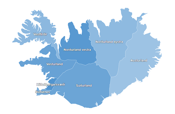 Iceland Map With Clickable regions for WordPress/HTML Websites