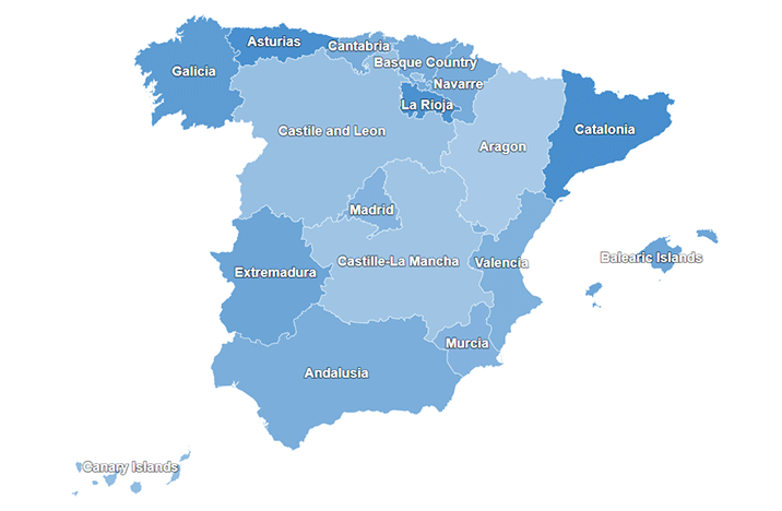 Spain Map With Clickable regions for WordPress/HTML Websites
